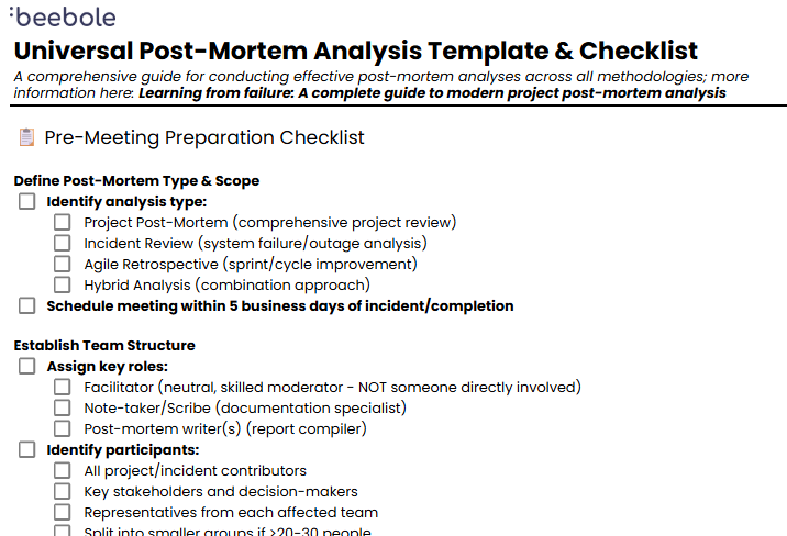 Blameless Project Post-Mortem Analysis: A Guide + Free Checklist